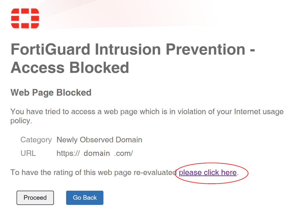 Fortigate Webseite Wegen Newly Observed Domain Blocked Troublenet